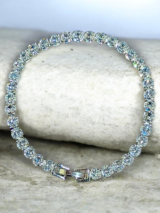 Jewelry | 925 Sterling Silver Round Zirconia Tennis Bracelet 17 Cm ...
